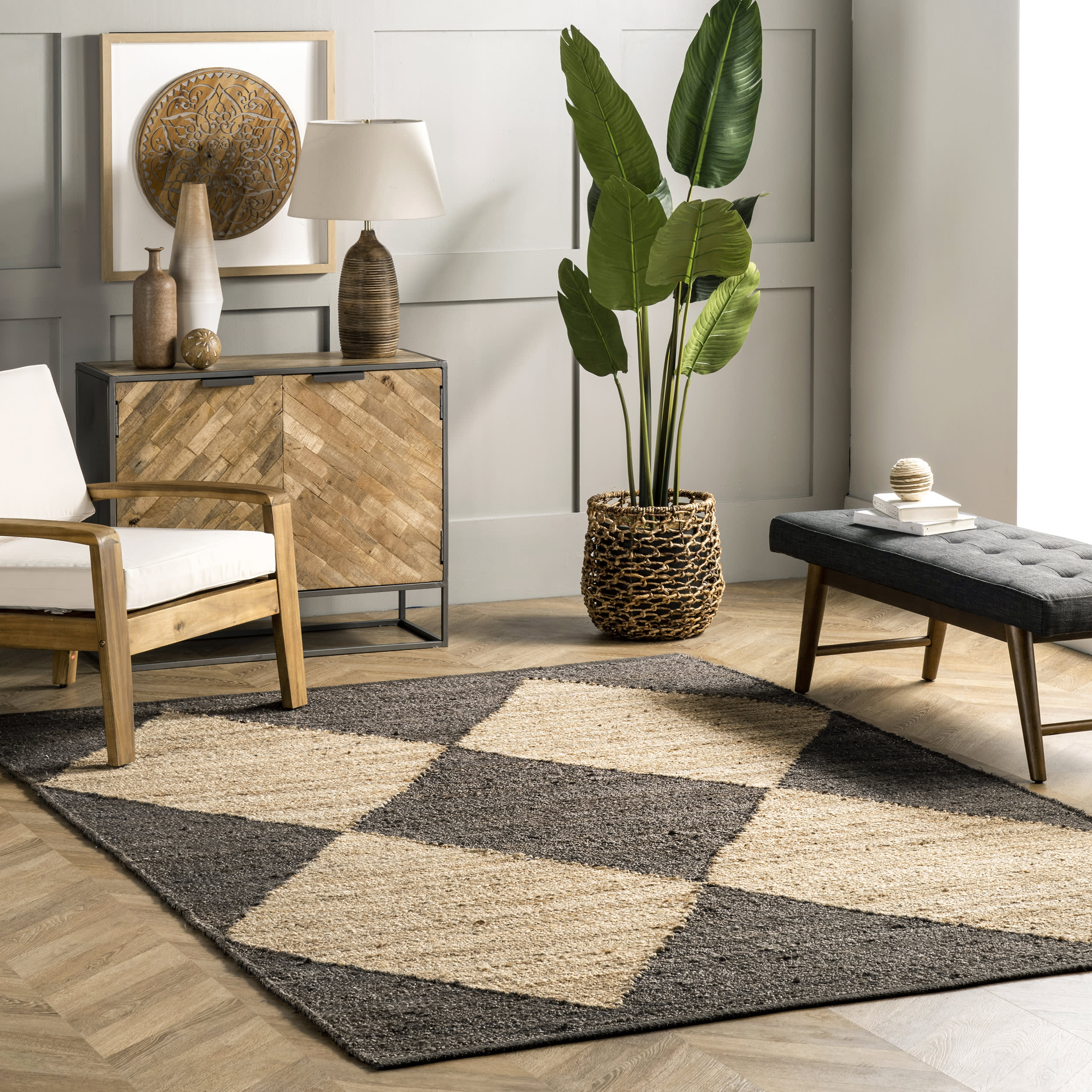 Jute Harlequin Trellis Rug | Black – Annie Selke