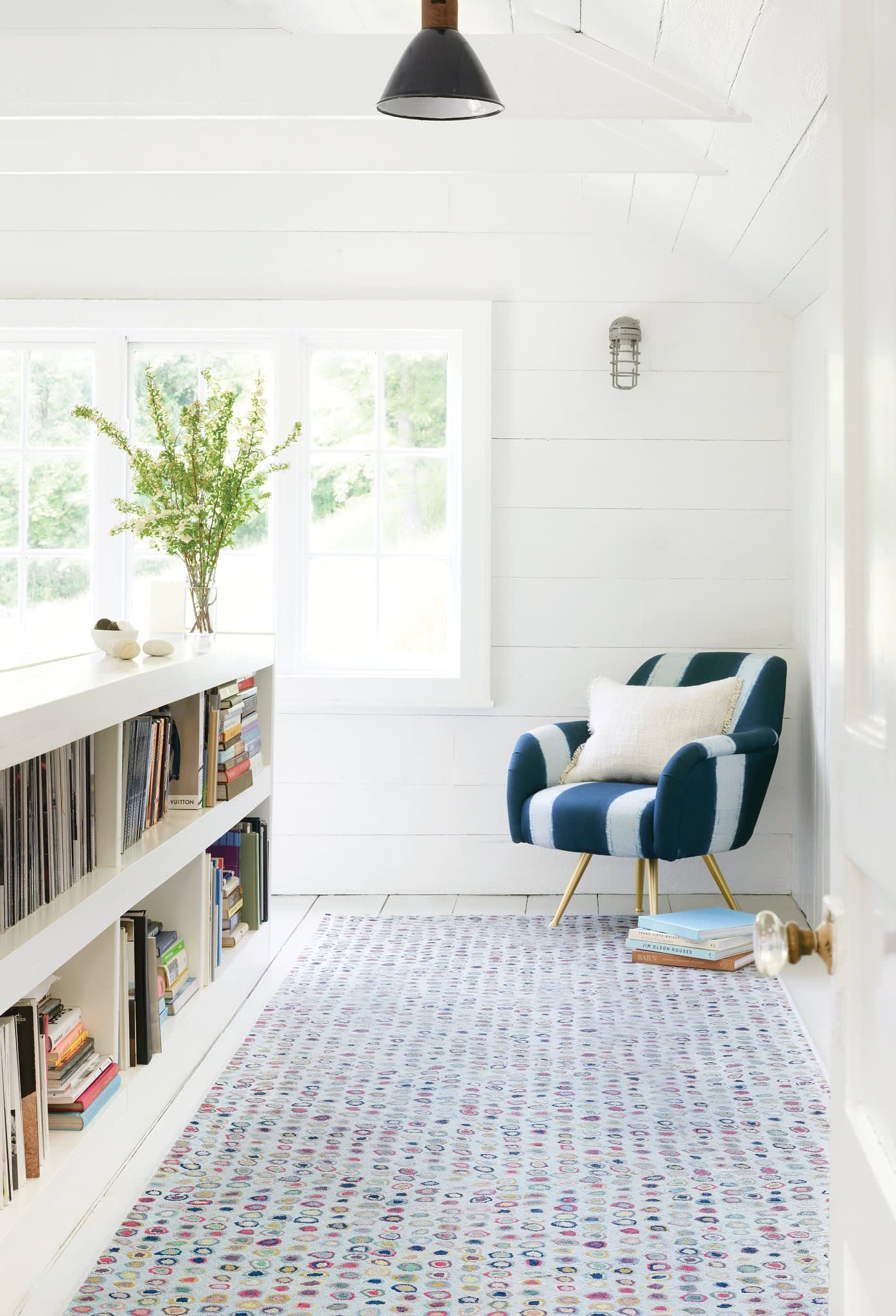 Sydney Swivel Chair | Tisbury Stripe Indigo – Annie Selke
