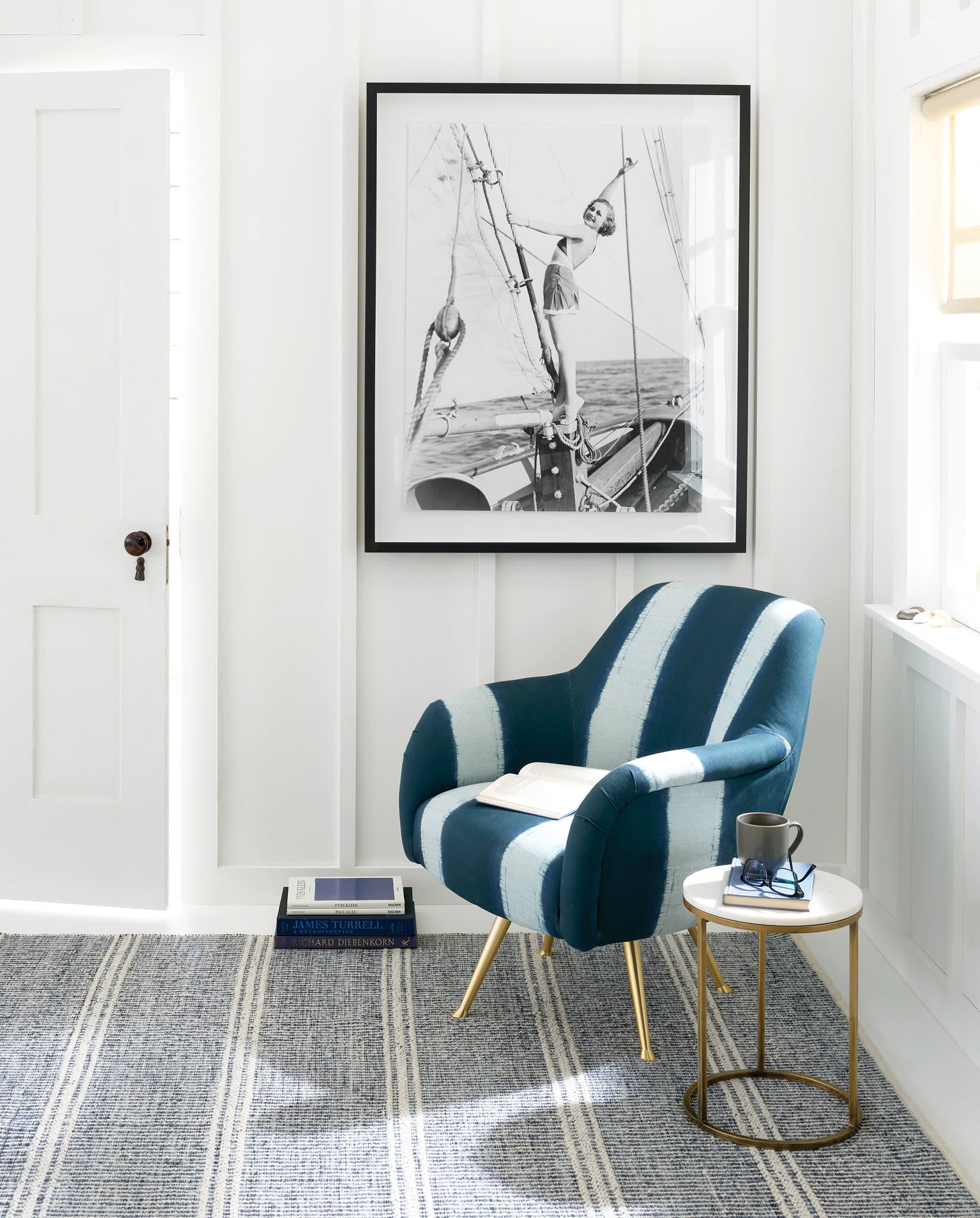 Sydney Swivel Chair | Tisbury Stripe Indigo – Annie Selke